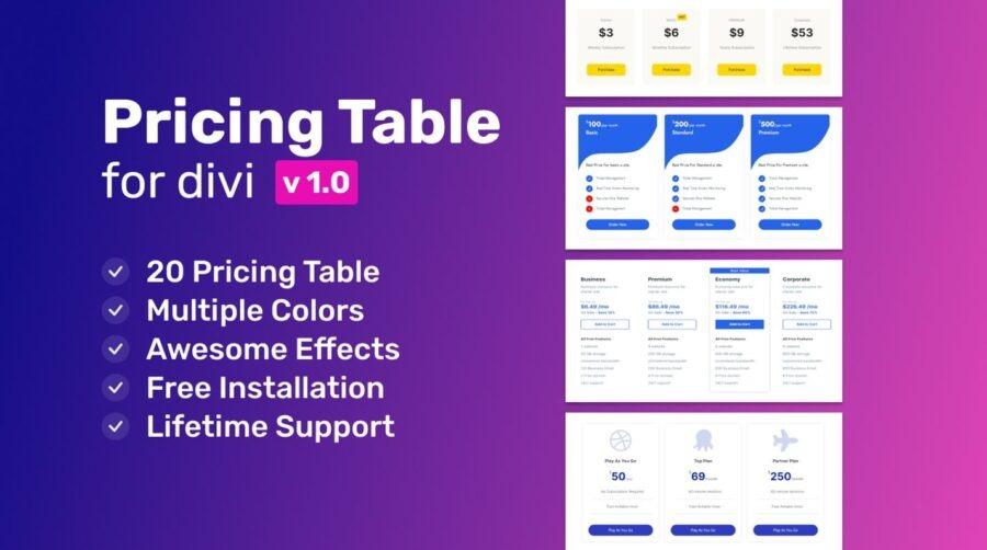 Advanced Pricing Table For Divi v1.0.2 价格表单插件下载_芒果运营