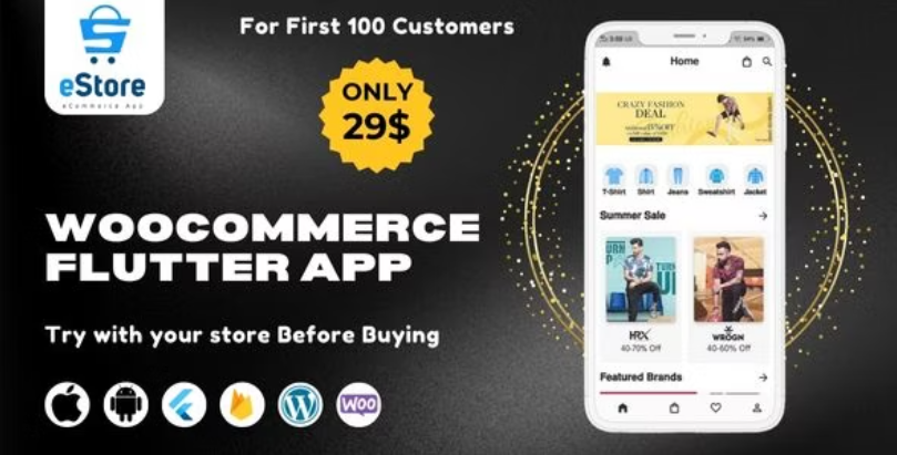 eStore v1.1 从 WordPress WooCommerce 商店构建适用于 Android 和 iOS 的 Flutter 电子商务移动app应用程序源码下载_芒果运营
